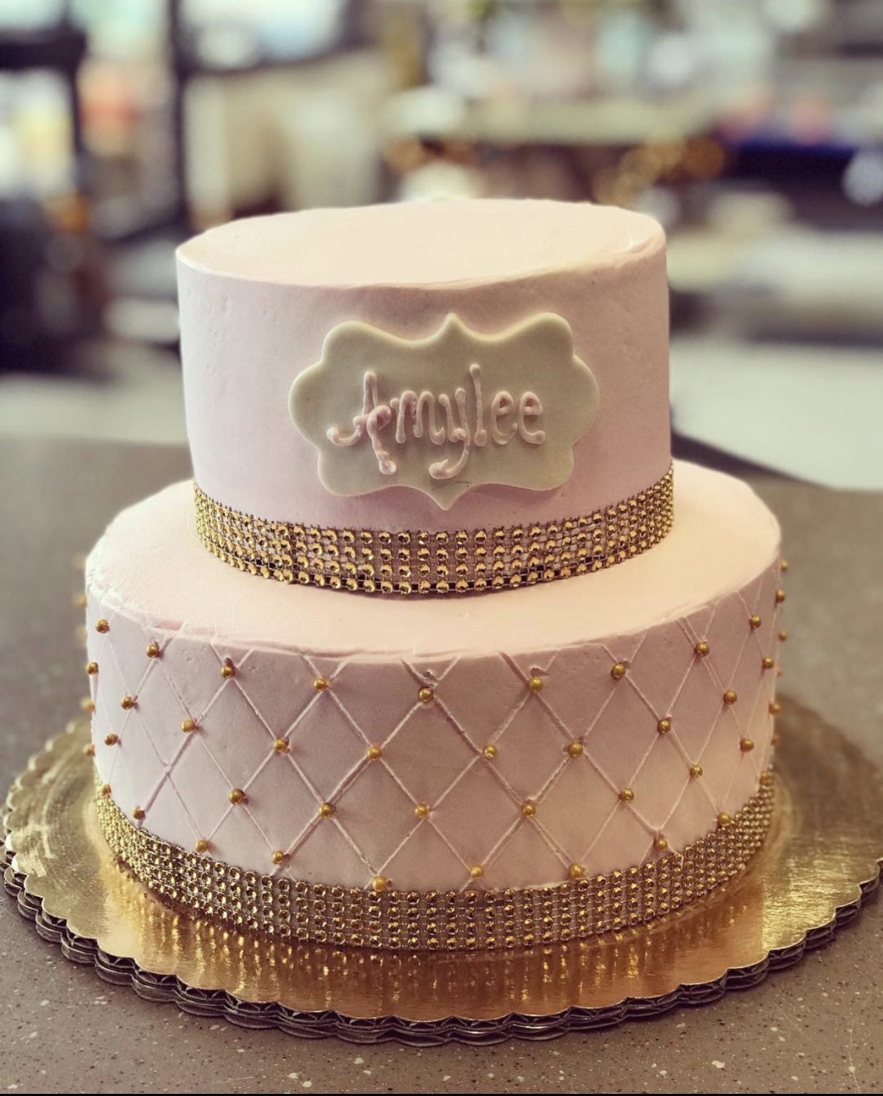Pink & Gold Tiered Cake | Piazza's Bakery