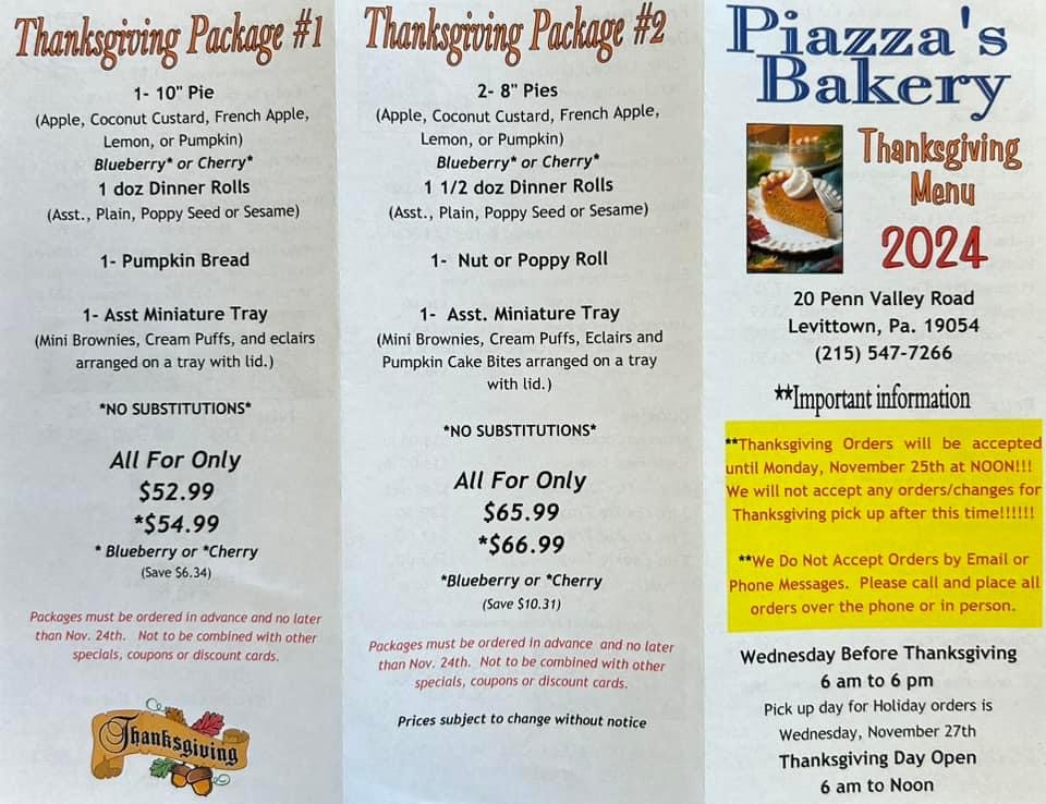 Menu | Piazza's Bakery